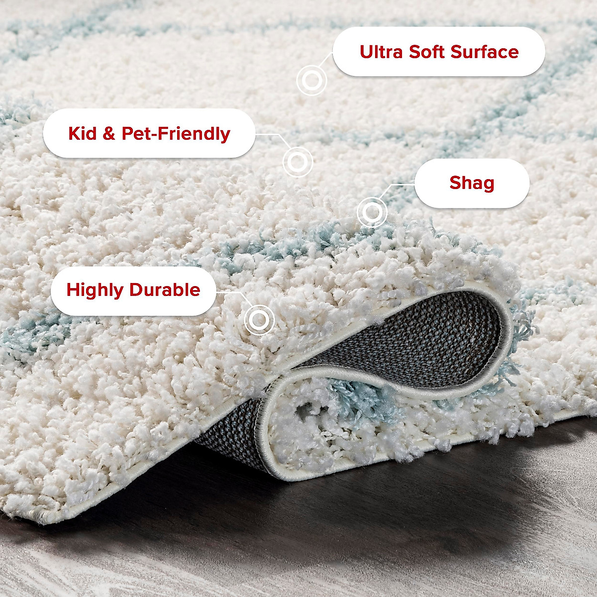 nuLOOM Tess Moroccan Shag Area Rug - 5x8 Shag Area Rug Modern/Contemporary Blue/Ivory Rugs for Living Room Bedroom Dining Room Nursery