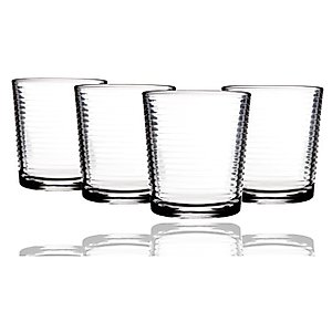 Palais Glassware Striped Collection; Striped Clear Glass Set of 4 DOF 13 Ounce Glasses, Classic Drinking Glass