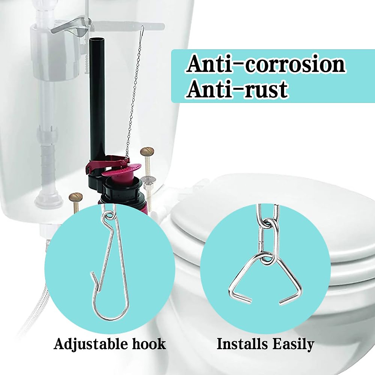 Toilet Flapper Chain, Stainless Steel Toilet Handle Chain, 2 Pack Toilet Flapper Chain Replacement Kit 9.45'' Universal Toilet Chain Toilet Flush Lift Chain Adjustable Length Fits Most Toilet Flappers