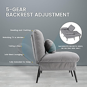 COMHOMA Convertible Sofa Bed, 68″Fabric Couch with Adjustable Backrest, Loveseat Recliner Sleeper Living Room Furniture futon Set, Grey