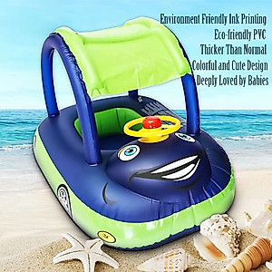 QIAONIUNIU Baby Pool Float with Canopy Summer Steering Wheel Sunshade Swim Ring Car Inflatable Toys Infants Float Seat Boat for Kids Toddlers