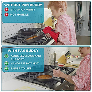 Pan Buddy™- Vertical Attachment for Pan Handle- Adds Leverage and Support- Makes Lifting Heavy Cookware Easier! (Black)