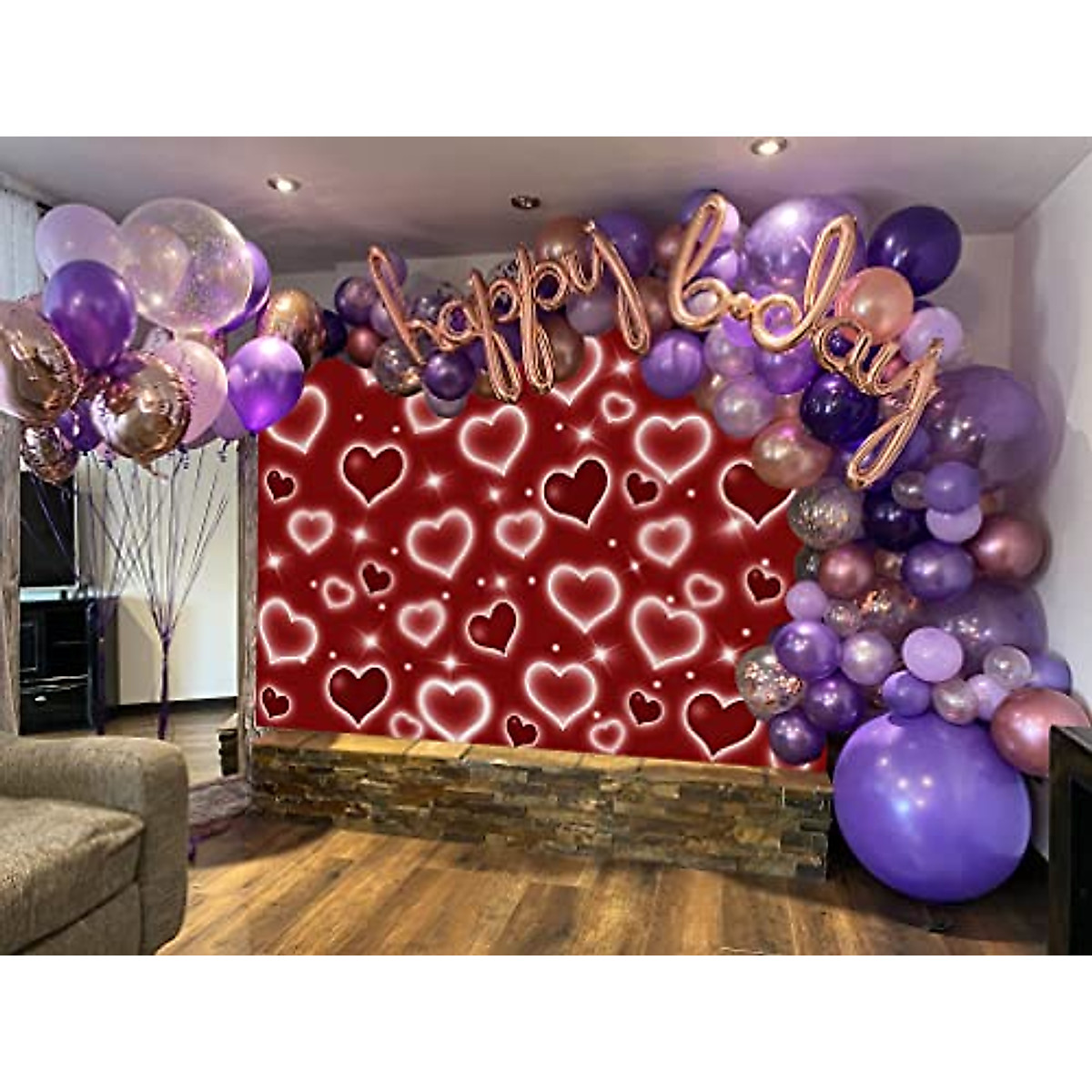DYANG Early 2000s Backdrop for Red Heart Party Photo Backdrop Glitter Heart Sweet 16 18th 21th 30th Women Men Happy Birthday Photography Background Selfile Wall Decor (Red)