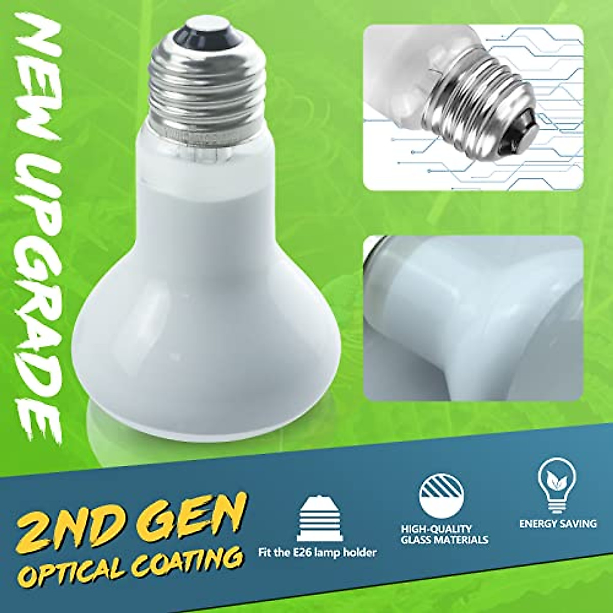 LUCKY HERP 4 Pack 50W Reptile Heat Lamp Bulb (2nd Gen), Amphibian Basking Light Bulb, Reptile Daylight Bulb for Turtle, Bearded Dragon, Lizard Heating Use