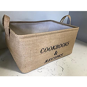 Pear Tree Essentials Cookbook and Recipe Storage Foldable Bin Burlap Kitchen Decor for Pantry