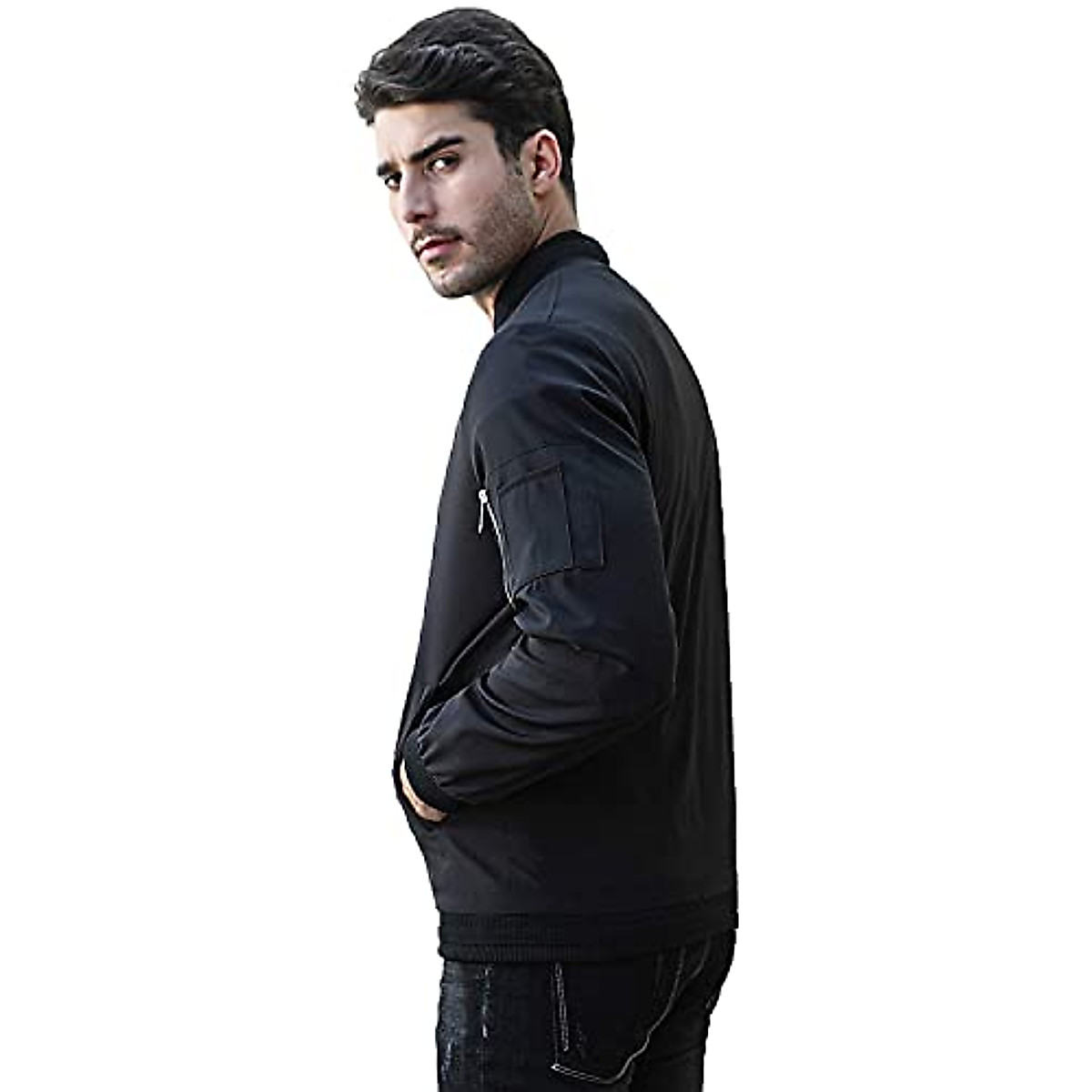 sandbank Men's Slim Fit Lightweight Softshell Flight Bomber Jacket Coat (US XS, Black #2)
