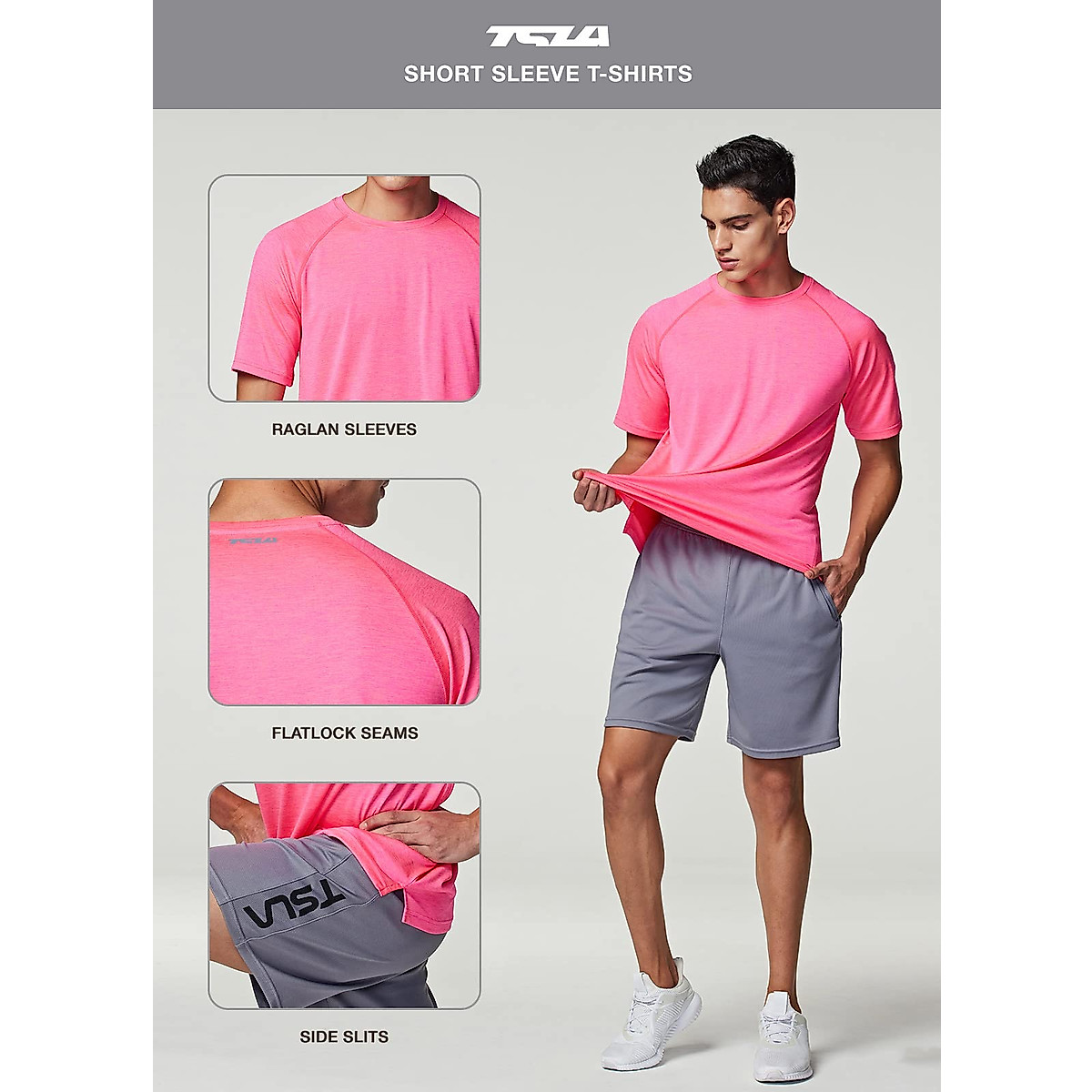 TSLA Men's Workout Running Shirts, Dry Fit Moisture Wicking T-Shirts, Sports Gym Athletic Short Sleeve Shirts, Hyper Dri Neon Pink, Small