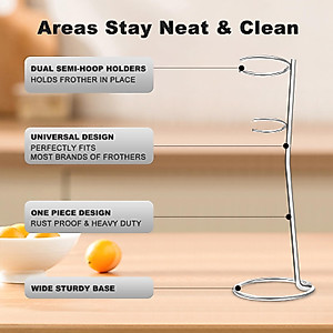 PACAHO Powerful Milk Frother with Stand with Double Whisk, Handheld Electric Foam Maker, Hand Mixer Wand, Portable Mini Blender Foamer Stirrer for Coffee Creamer, Latte, Matcha,Hot Chocolate, Silver