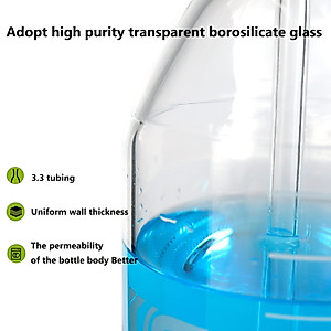ALWSCI Lab Gas Washing Bottle Glass 500mL Graduated Lab Buffer Bottle, Drechsel Head GL45 with Filter disc Adjustable Immersion, 2 threads GL14 PBT Red Screw Cap, 1set