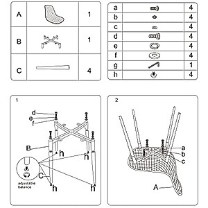 CangLong Dining Mid Century Modern DSW Hollow Back Design Plastic Shell Armless Side Chair with Metal Legs, Set of 4, White