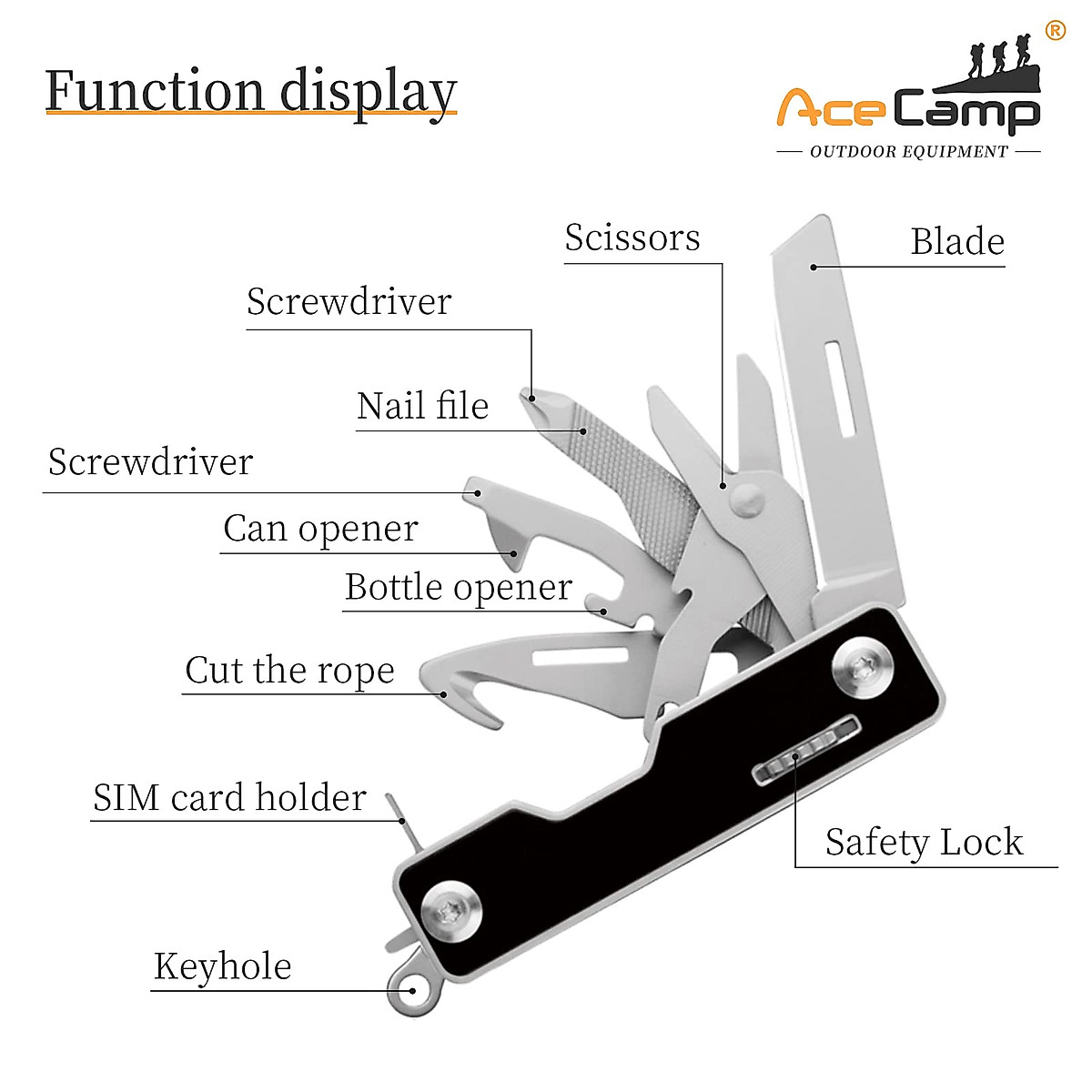 munkees 10-in-1 multi-purpose pocket tool with safety lock knives, rope cutter, bottle opener, screwdriver