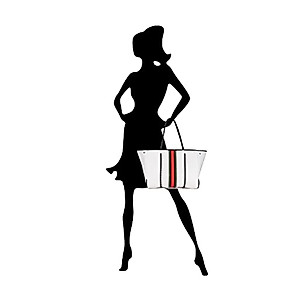 Haute Shore - Greyson Trento Neoprene Tote Bag w/Zipper Wristlet Inside, White Coated W/Red, Black & Green Stripe