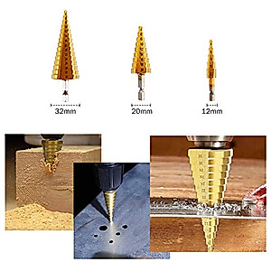 WICHEMI 26-Pack Woodworking Chamfer Drilling Tools - 6 Countersink Drill Bits, 7 Three Pointed Countersink Drill Bit with L-Wrench, 8 Wood Plug Cutter, 3 Step Drill Bit, and Automatic Center Punch