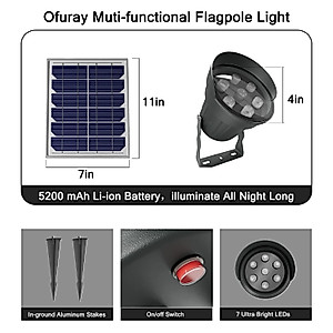 Ofuray Solar Flag Pole Light Outdoor, Brightest Flag Pole Light Solar Powered, American Flag Coverage Led Solar Flag Pole Lights Outdoor Dusk to Dawn fit 1.5''-4'' Flagpole for House Inground