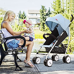 Umbrella Baby Stroller Lightweight Compact Stroller All Terrain Convenience Carriage Stroller Travel Tall Pram for Toddler Big Kids Single Stroller (Azure)