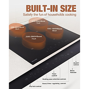 Weceleh Induction Cooktop 30 Inch with 4 Burner, Built-in Induction Stove Top 220-240V, Electric Stove Top with Boost Function, Timer & Kid Safety Lock, 9 Power Levels,7000W,(NO PLUG)