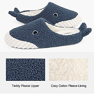 LongBay Women's Cute Shark Slippers Memory Foam Animal Fuzzy House Shoes for Indoor Outdoor