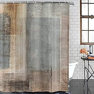 ArtSocket 4 Pcs Shower Curtain Set Beige Grey Abstract Painting Brown with Non-Slip Rugs Toilet Lid Cover and Bath Mat Bathroom Decor Set 72" x 72"