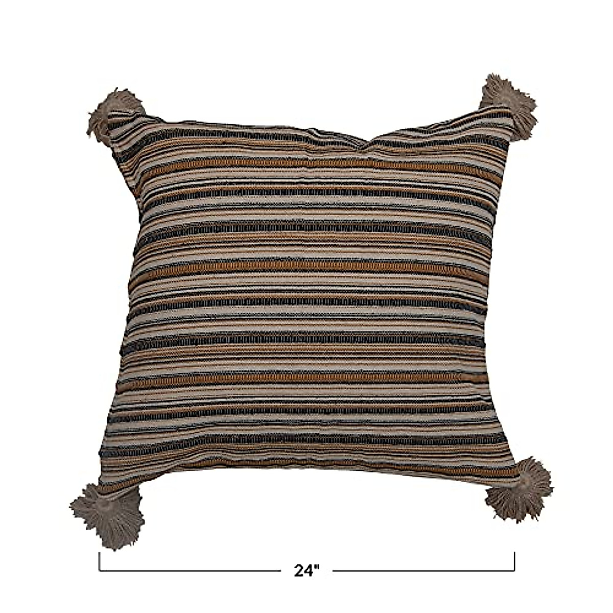 Creative Co-Op 24" Square Woven Cotton Pillow with Stripes & Tassels