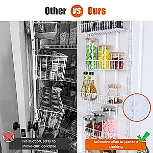Judecude 6-Tier Over the Door Pantry Organizer, Hanging Storage Metal Rack with 6 Adjustable Medium Basket, Closet Organization Kitchen Spice Rack with Adhesive Clips, White