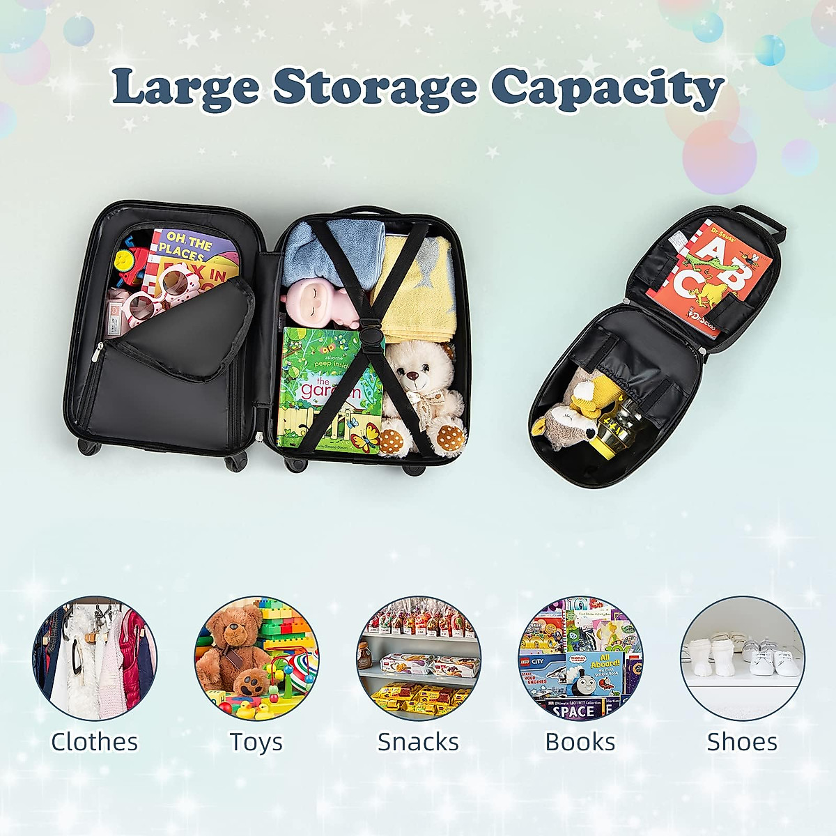 GYMAX Kids Carry On Luggage Set, 12" & 16" 2PCS Rolling Suitcase (Little Airplane)