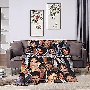 Cute Ian Somerhalder Throw Blanket Super Soft Flannel Air Conditioning Blanket for Halloween Christmas Daily Gift, Suitable for Sofa Bed Car in All Seasons,50×40inch