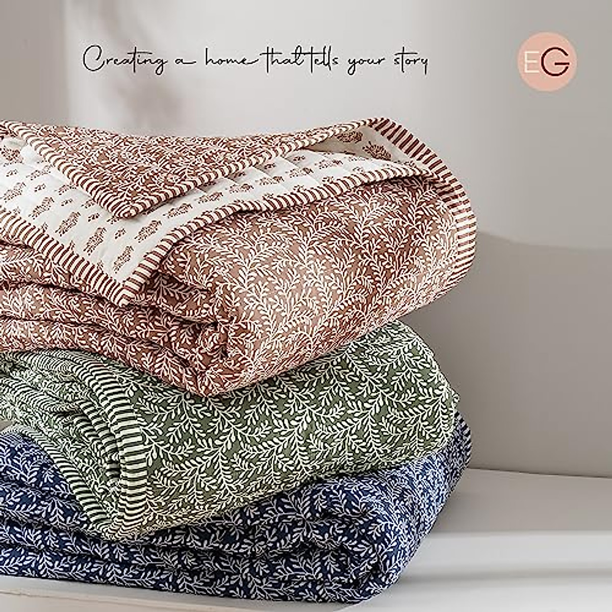 EVERGRACE Floral Printed Quilt Comforter Set Queen Size, 3 Pieces (1 Reversible Quilt Bedding Set, 2 Pillow Shams), Microfiber Lightweight Coverlet Bedspread for All Seasons, Sage Green, 92"x96"