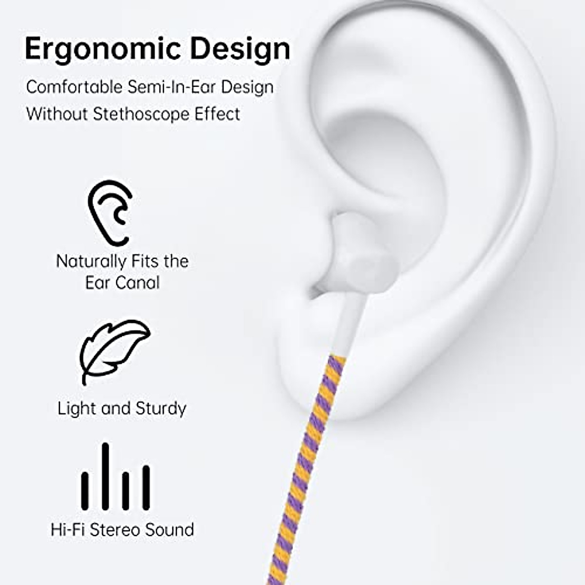 URIZONS 2Pack 3.5mm Wired in-Ear Colorful Earbuds - Tangle-Free and Trendy Noise Isolating Earphones Kids in Ear Headphones with Microphone for iPhone Laptop Kids Tangle Free Fabric Braided