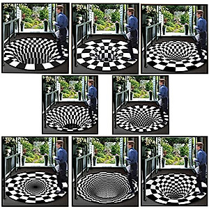 FDGDFG 3D Vortex Illusion Rug, 2022 New Black White Plaid Round Rugs 3D Visual Optical Floor Mat, Abstract Geometric Non-Slip Optical for Living Dinning Room Bedroom Kitchen (40x40in, MDKJ-4)