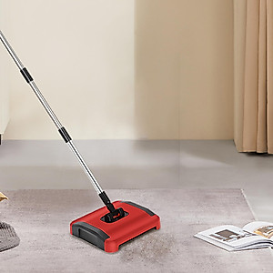 Carpet Sweeper Manual 3 Rolling Brushes Floor Sweeper Carpet Brush with Wheels and Large Waste Bin 43inch Detachable Carpet Cleaner