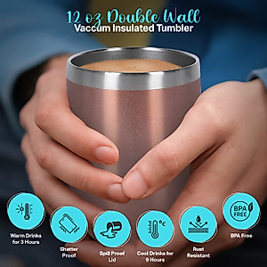 Tea Gift Sets for Tea Lovers Women and Men | Tea Gifts | Tea Gift Set | Tea Sets for Women | Stainless Tumbler | 15 Unique Teas | 10 Honey Straws | Gift Box Tea Set (Rose Gold)