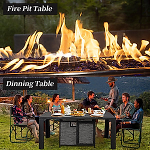 Pizzello Outdoor Fire Pit Dining Table 62.5" Aluminum Rectangular Propane Dining Patio Table with Firepit Dining Height Gas Fire Pit Table, Pizzello Comodo, Black