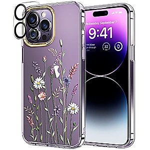 luolnh Compatible with iPhone 14 Pro Max Case with Flowers,for Girly Women,Shockproof Clear Floral Pattern Hard Back Cover for iPhone 14 Pro Max 6.7 inch 2022 -Wildflower