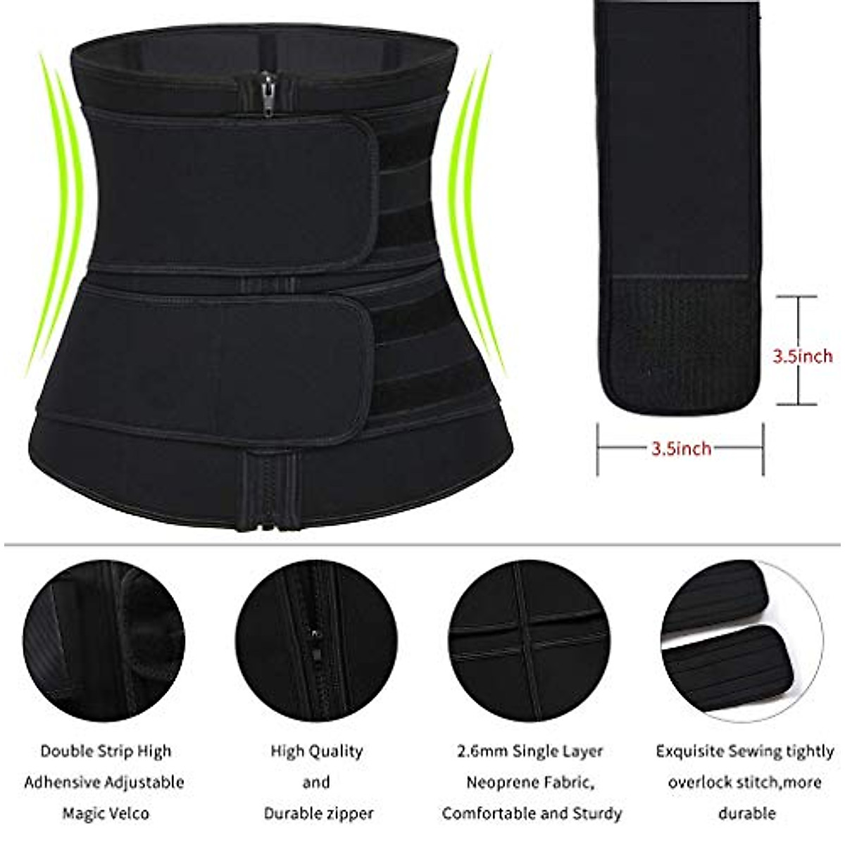 Hopgo Waist Trimmer for Women Weight Loss Waist Cincher Corset Sweat Girdle Workout tummy Slimming Belt XXL Black with Double Belt