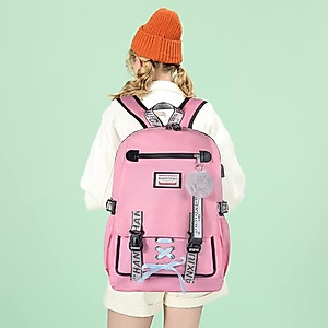 HANXIUCAO Girls Backpack Teen Rucksack Large Capacity Female College Student Locked Schoolbag Anti-Theft Backpack with USB Charging Port (pink)