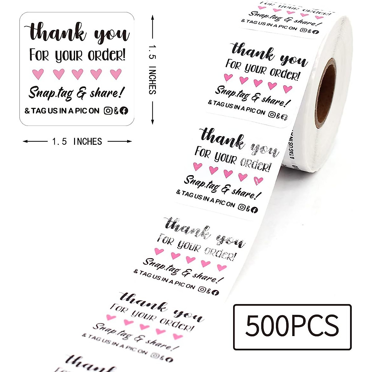 Littlefa 1.5” Thank You for Your Order Snap Share Stickers,Thank You Stickers,Bakeries Stickers,Handmade Stickers,Small Business Stickers, Envelopes Stickers, Gift Bags Packaging 500 PCS
