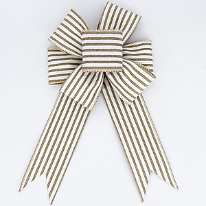 Leecogo Burlap Ribbon Wired,2 1/2”x10 Yard,White Stripe Rustic Ribbon for Easter, Christmas, Wreath, Spring, Summer, Wedding, Baby Shower, Birthday