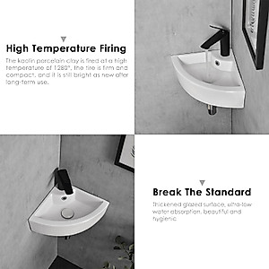 Davivy 18" x 13" Corner Bathroom Sink with Pop Up Drain and Installation Kit,Wall Mount Corner Sink,Ceramic Vessel Sink,Small Corner Sink,White Vessel Sink,Small Vessel Sink for Bathrooms