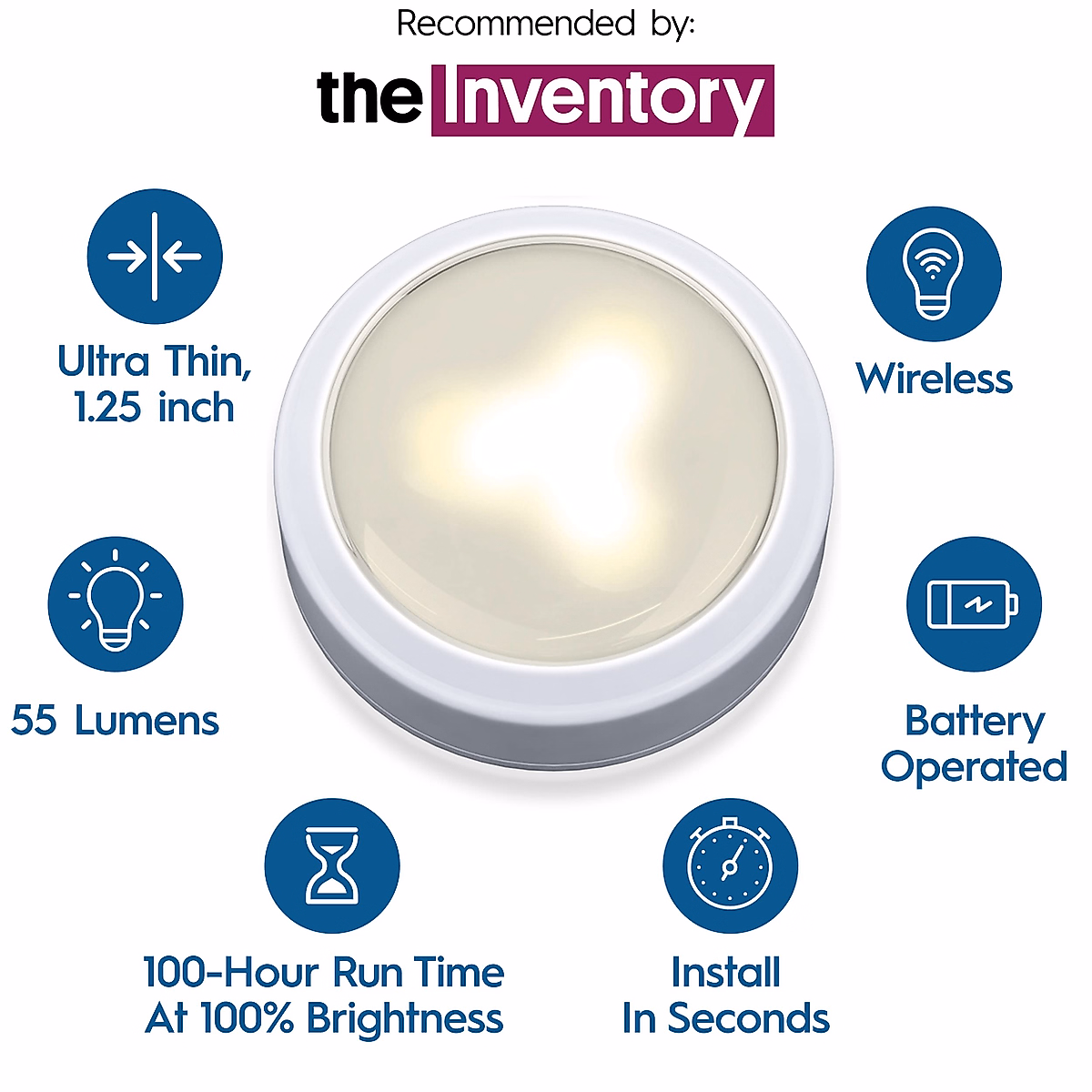 Brilliant Evolution Tap Light Push Lights 6pk w/Batteries + Remote, LED Stick On Lights Under Cabinets Battery Puck Lights with Remote - Under Counter Lighting Wireless Closet Kitchen Night Lights