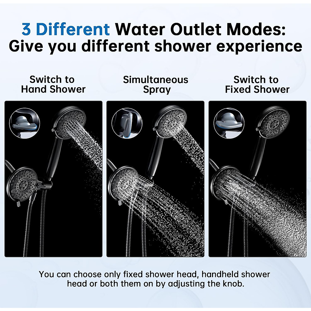 G-Promise High Pressure Dual Shower Head with Handheld Combo | 8 Settings Fixed Shower Head Built-in 3-Way Diverter | 72 Inch Stainless Steel Flexible Hose | 8 Spray Modes Handheld Shower Head