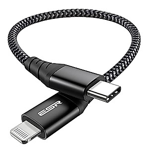 ESR USB-C to Lightning Cable, 0.5 ft (0.2 m), MFi-Certified, PD Fast Charging Cable for iPhone 14/14 Plus/14 Pro/14 Pro Max, iPhone 13/12 Series, iPhone SE 2022/11/XR, Braided Nylon, Black