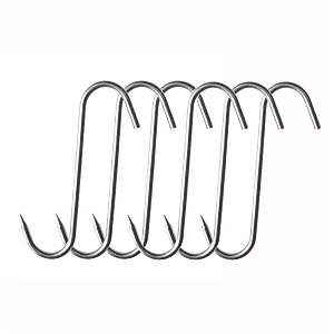 Astra Gourmet 7.5" Meat Hooks S-Hook Stainless Steel Meat Processing Butcher Hook Pot Racks S Hook Meat Hangers for Bacon Sausage Smokers - 6 Pack
