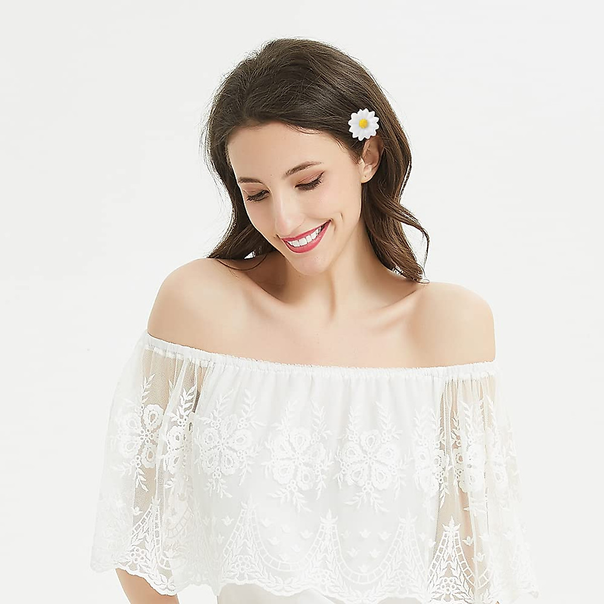 [12 Packed] Women Sweet Daisy Hairpin Side Bridesmaid Hair Clip Beach Wedding Flower Hair Accessory