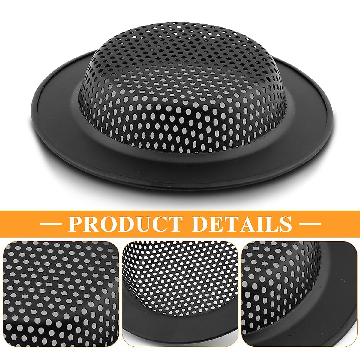 Kitchen Sink Stopper Strainer Set, 2 Stainless Steel Mesh Sink Drain Basket +1 Sink Drain Strainer +1 Sink Stopper for Kitchen Bathroom Sinks Bathtubs Replacement Sink Accessories(Black)