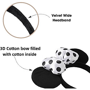 JIAHANG 3D Polka Dot Mouse Ear Hair Bow Headband,Velvet Amusement Photography Headband, Costume Headwear for Women Girls (3D satin white)