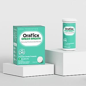 OraTicx Green Breath Oral Care Probiotics, Naturally Support Freshens Bad Breath & Healthy Mouth, Dental Probiotic Supplement 8 Billion CFU, Mint Flavor 30 Lozenges 1-PK