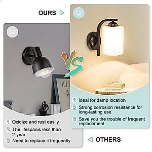 CANMEIJIA Wall Sconce 1 Light, Modern Wall Light Fixture, Bathroom Vanity Lights with Matte Black Wall Lamp for Bedroom Kitchen Hallway Porch, Milky White Glass Shades, E26 Socket, Bulbs Not Included