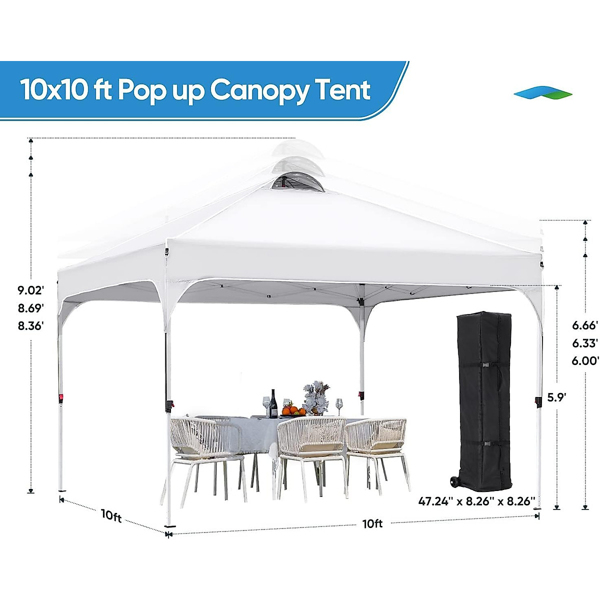 Quictent 10x10 Pop up Canopy Tent Easy One Person Set up, Portable Instant Shelter with Vent, Ez up Canopy with Reflective Top and Fluorescent Rope for Camping Backyard Patio-White