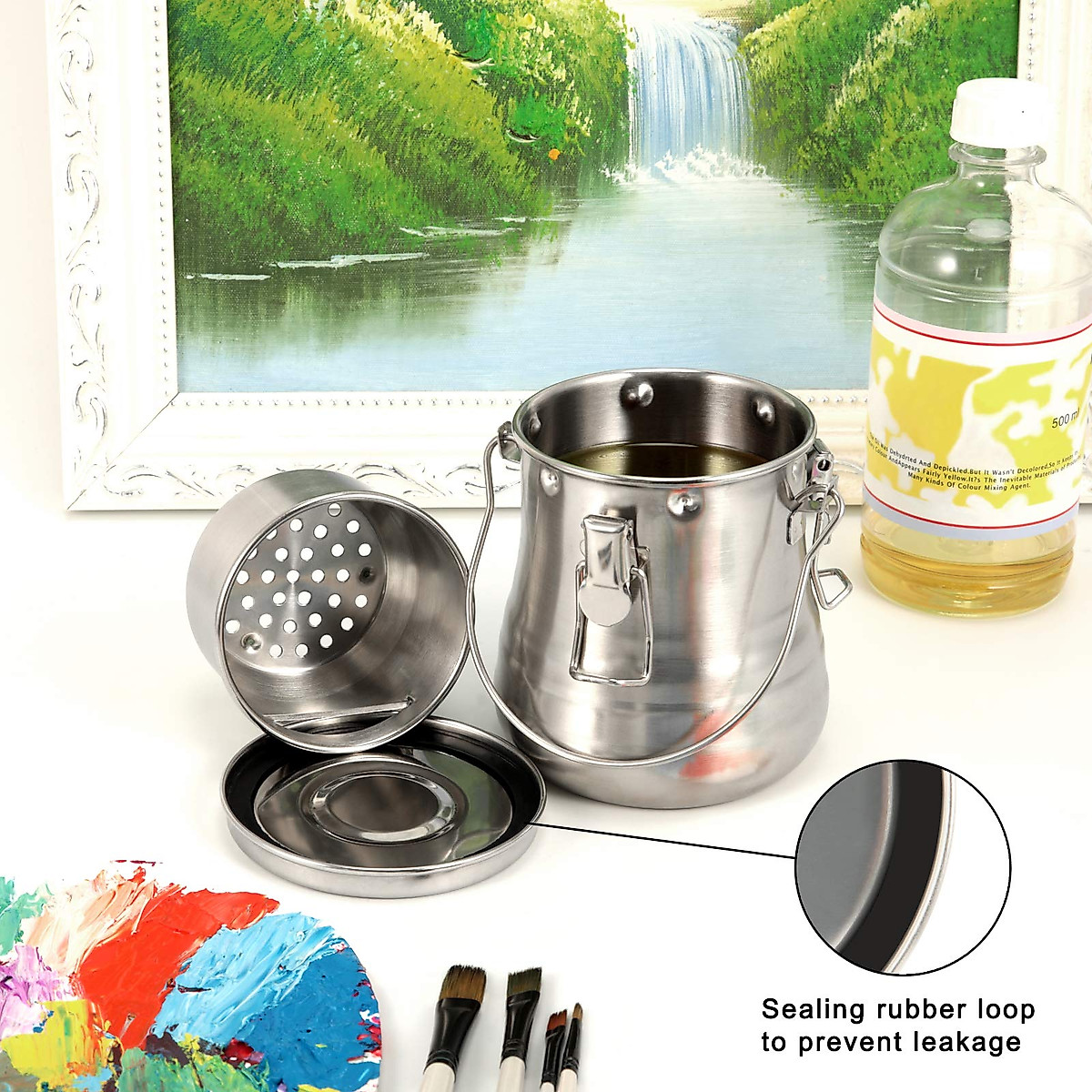 MyLifeUNIT Paint Brush Cleaner, Airtight Stainless Steel Brush Holder for Painting, 25 oz/Large