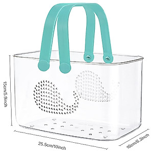 FODIENS 2 Pack Plastic Shower Caddy Basket, Portable Shower Caddy Tote Storage Basket with Handles, Clear Cleaning Supplies Organizer Bin for Bathroom Kitchen College Dorm (White+Cyan)